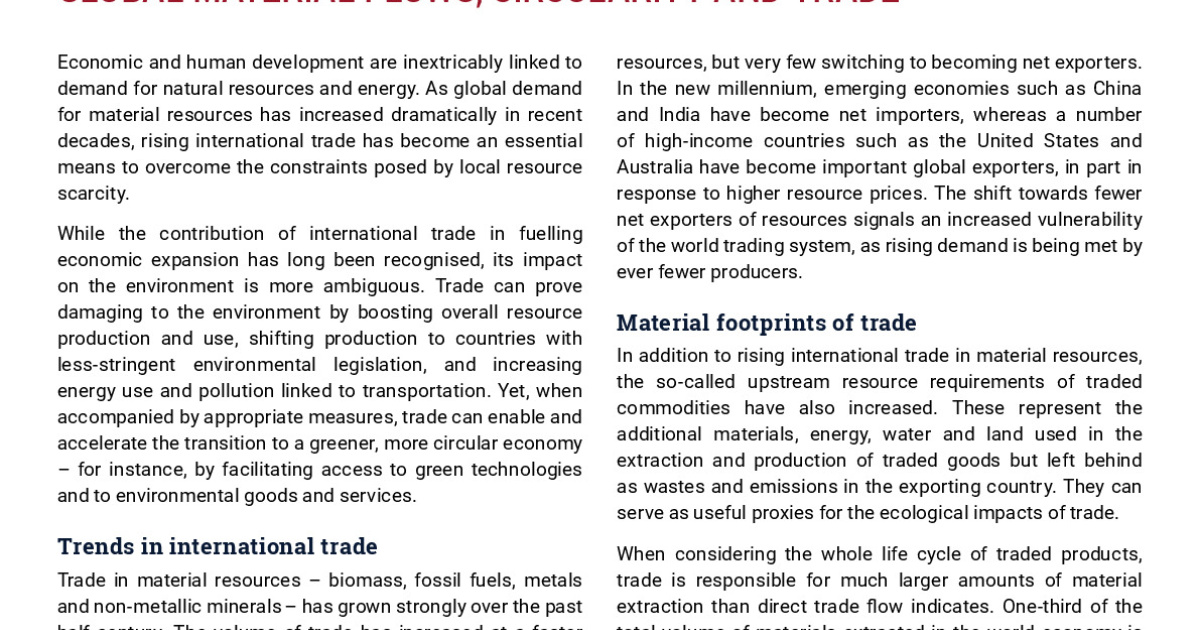 Sustainable Trade in Resources Factsheet | Resource Panel